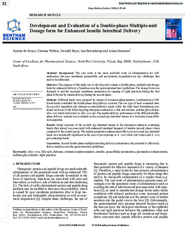 (PDF) Development and Evaluation of a Double-phase Multiple-unit Dosage ...