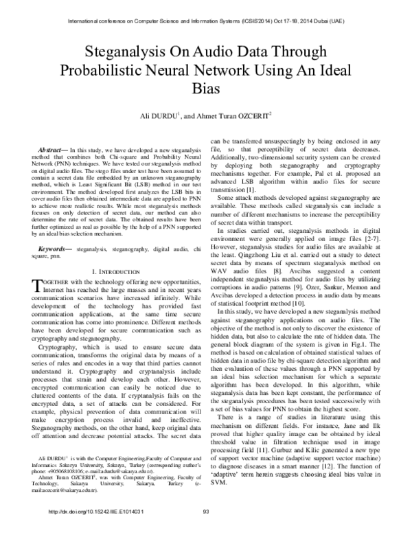 (PDF) Steganalysis On Audio Data Through Probabilistic Neural Network Using An Ideal Bias