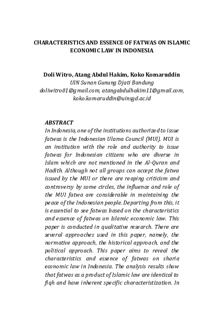 (PDF) Characteristics and Essence of Fatwas on Islamic Economic Law in ...