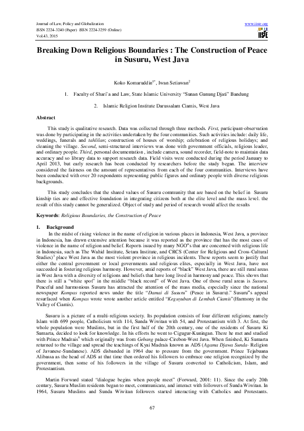 (PDF) Breaking Down Religious Boundaries : The Construction of Peace in ...