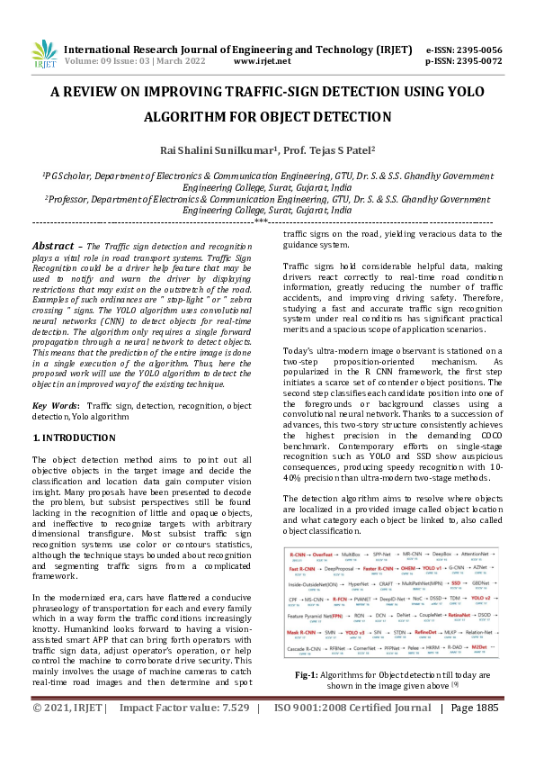 Pdf A Review On Improving Traffic Sign Detection Using Yolo Algorithm For Object Detection