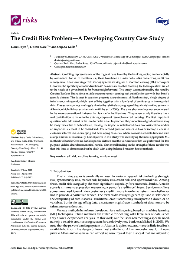 (PDF) The Credit Risk Problem—A Developing Country Case Study