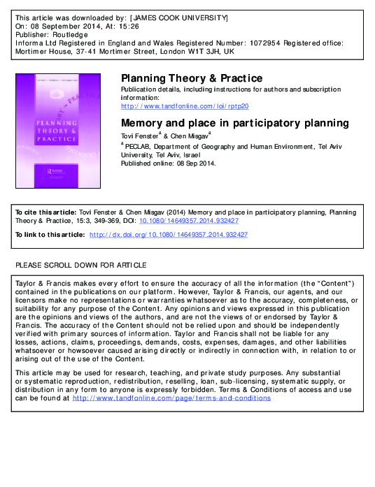 (PDF) Memory and place in participatory planning