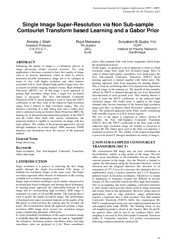 (PDF) Single Image Super-Resolution via Non Sub-sample Contourlet Transform based Learning and a ...