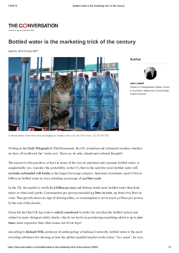 (PDF) Bottled water is the marketing trick of the century