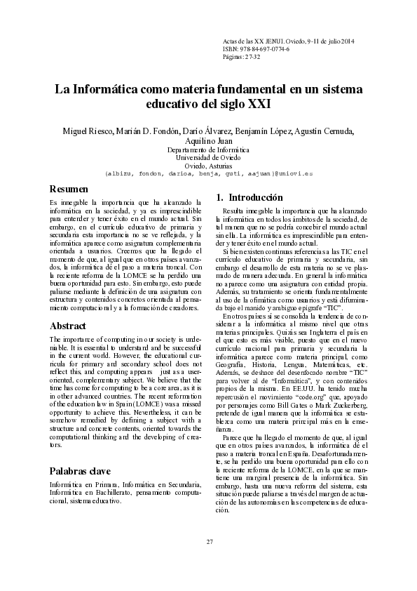 (PDF) La Informática como materia fundamental en un sistema educativo ...