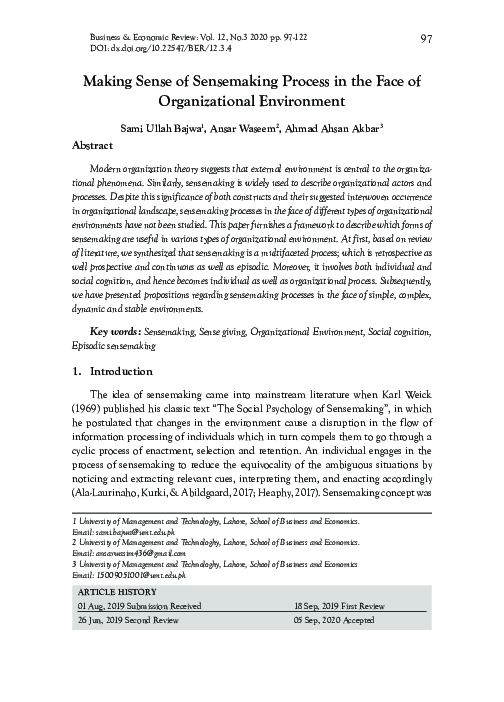 (PDF) Making Sense of Sensemaking Process In the Face of Organizational Environment