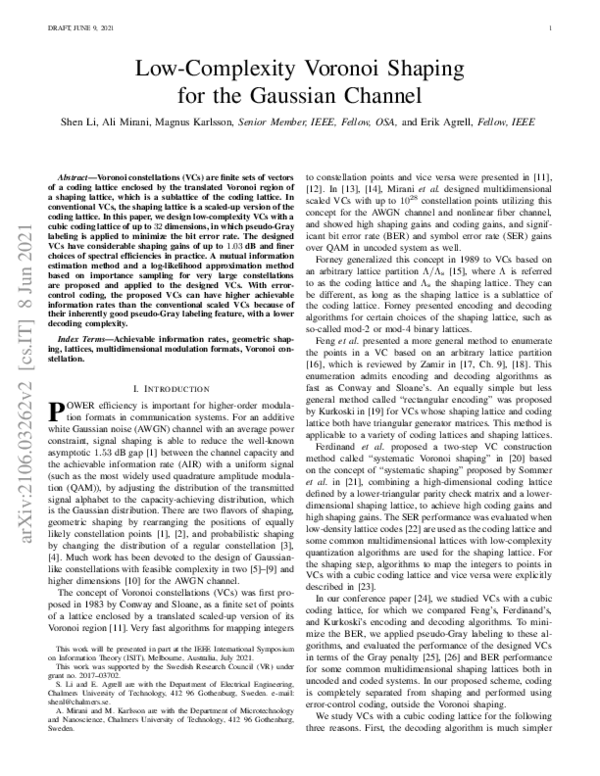 (PDF) Low-Complexity Voronoi Shaping for the Gaussian Channel