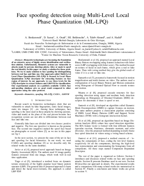 Pdf Face Spoofing Detection Using Multi Level Local Phase Quantization Ml Lpq