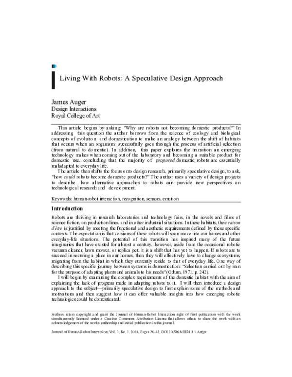 (PDF) Living With Robots: A Speculative Design Approach | james auger ...