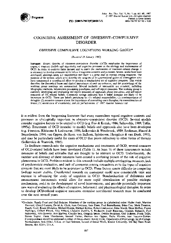 (PDF) Cognitive assessment of obsessive-compulsive disorder