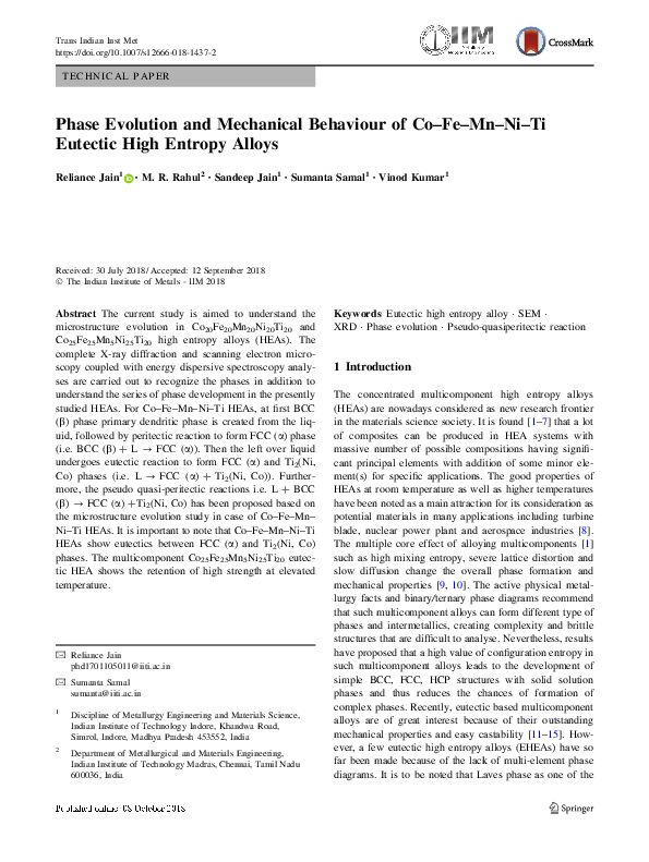 (PDF) Phase Evolution and Mechanical Behaviour of Co–Fe–Mn–Ni–Ti ...