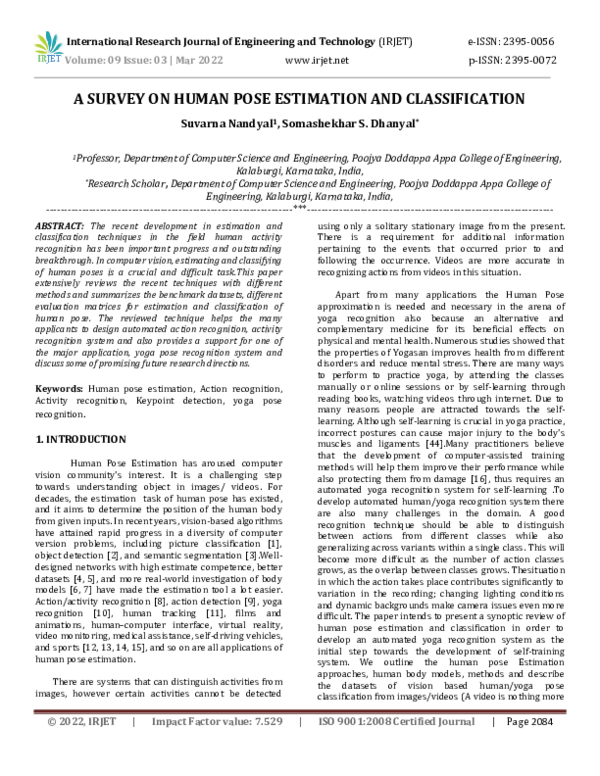 (PDF) A SURVEY ON HUMAN POSE ESTIMATION AND CLASSIFICATION