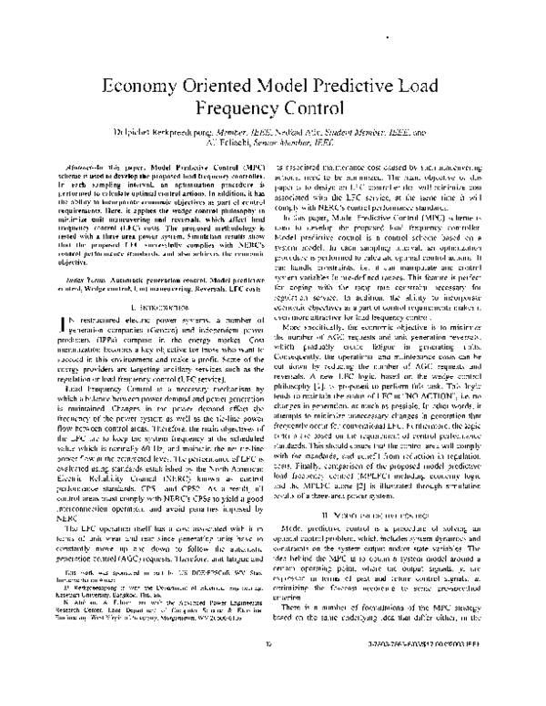Pdf Economy Oriented Model Predictive Load Frequency Control
