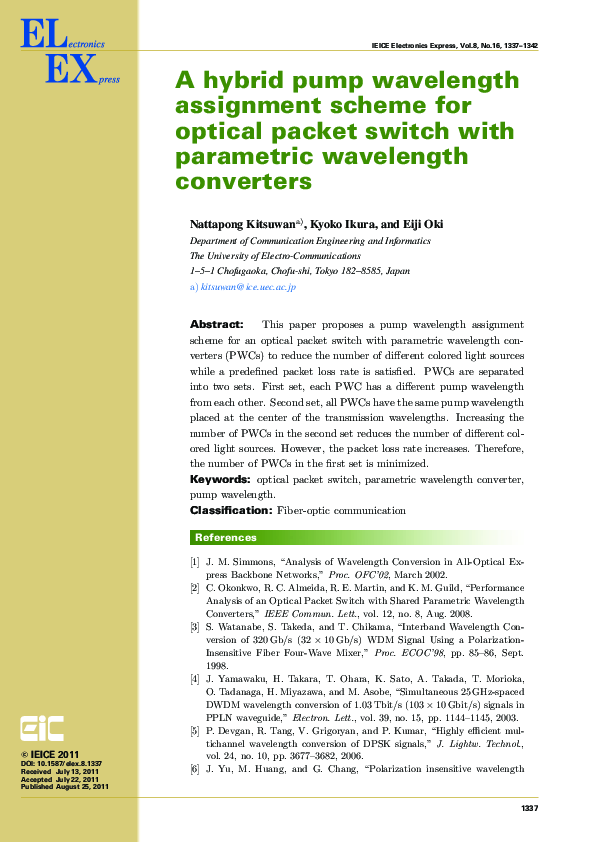 (PDF) A hybrid pump wavelength assignment scheme for optical packet ...