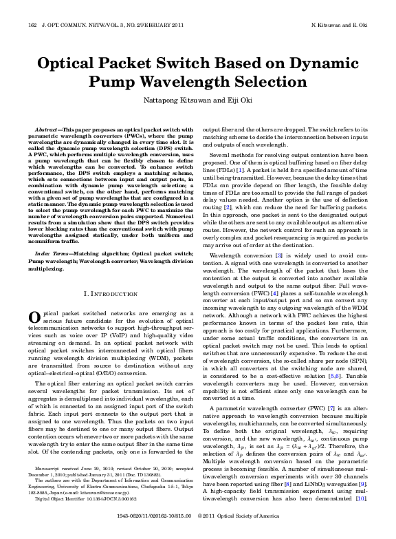 (PDF) Optical Packet Switch Based on Dynamic Pump Wavelength Selection