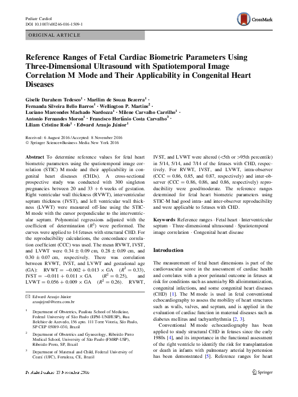 (PDF) Reference Ranges of Fetal Cardiac Biometric Parameters Using Three-Dimensional Ultrasound ...