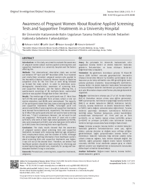 (PDF) Awareness of Pregnant Women About Routine Applied Screening Tests ...
