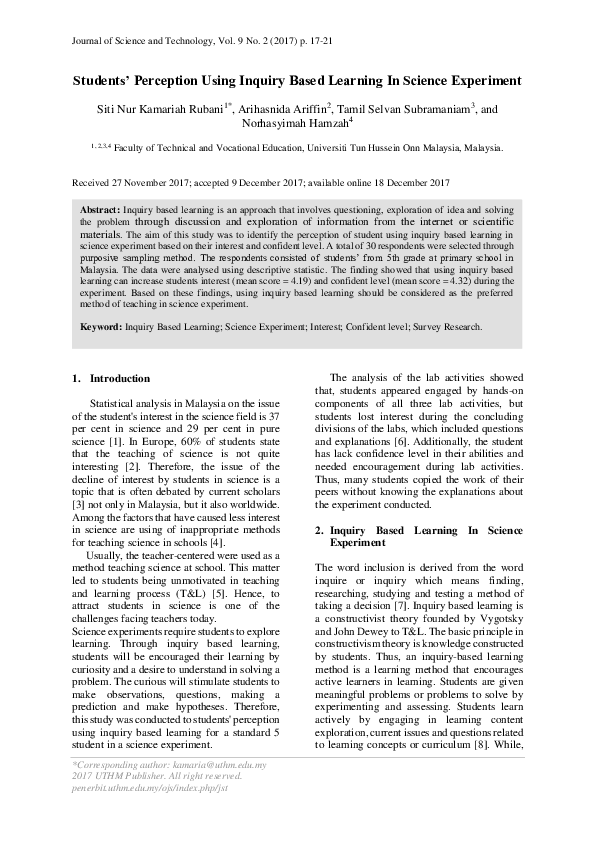 (PDF) Students’ perception using inquiry based learning in science ...