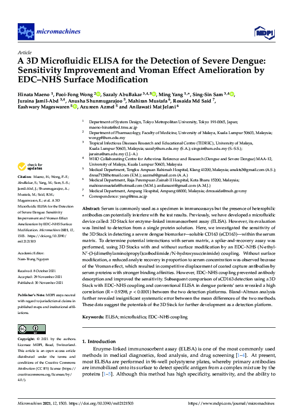 (PDF) A 3D Microfluidic ELISA for the Detection of Severe Dengue ...