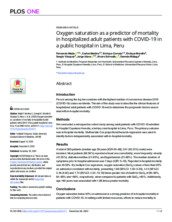 (PDF) Oxygen saturation as a predictor of mortality in hospitalized ...