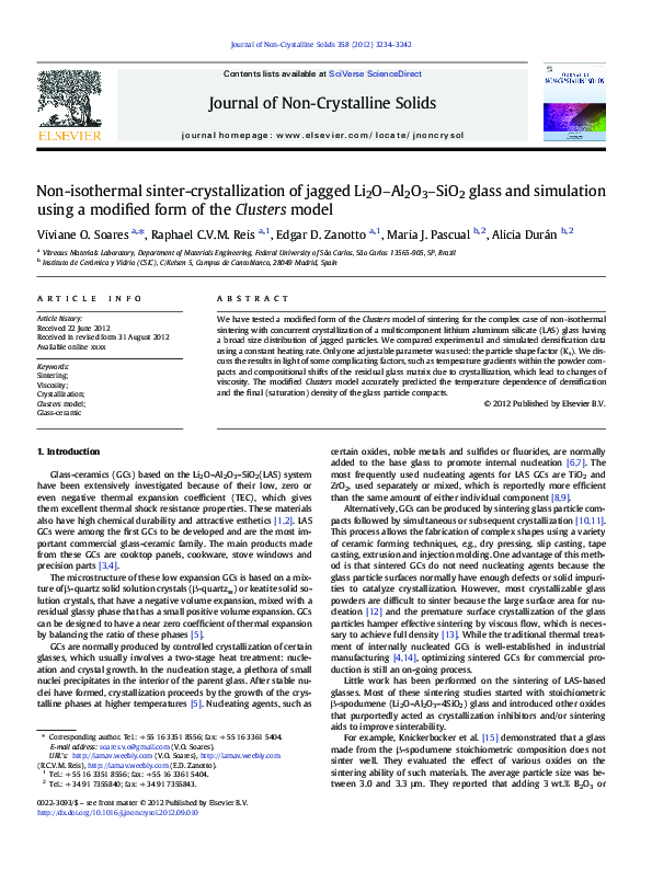 (PDF) Non-isothermal sinter-crystallization of jagged Li2O–Al2O3–SiO2 glass and simulation using ...