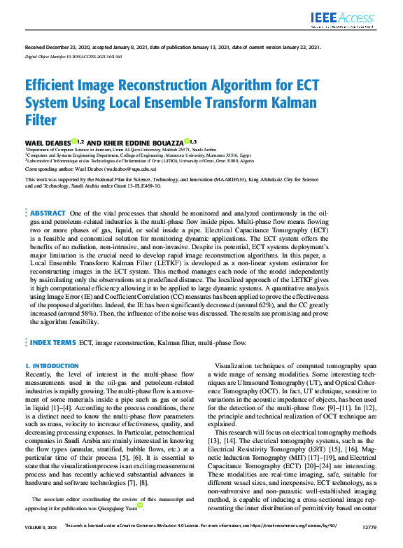 Pdf Efficient Image Reconstruction Algorithm For Ect System Using