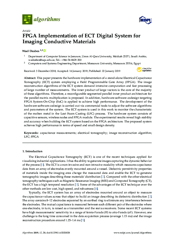 (PDF) FPGA Implementation of ECT Digital System for Imaging Conductive Materials | Wael Deabes ...