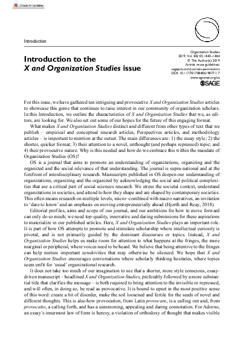 (PDF) Introduction to the X and Organization Studies issue