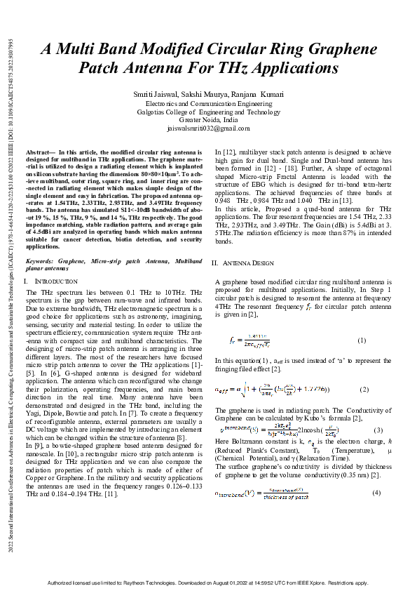 (PDF) A Multi Band Modified Circular Ring Graphene Patch Antenna For THz Applications
