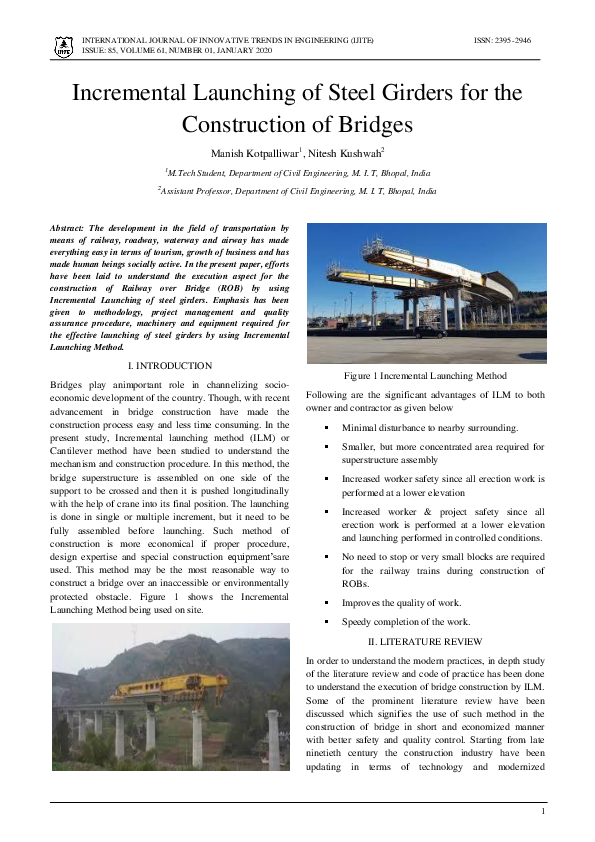 (PDF) Incremental Launching of Steel Girders for the Construction of Bridges