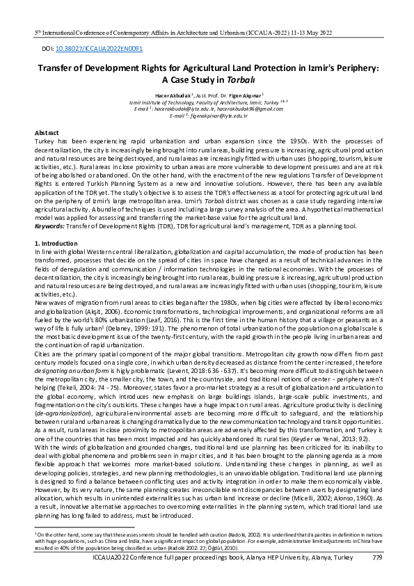 (PDF) Transfer of Development Rights for Agricultural Land Protection ...