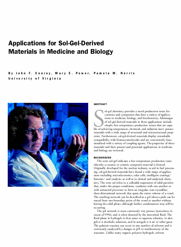 (PDF) Applications for Sol-Gel-Derived Materials in Medicine and Biology