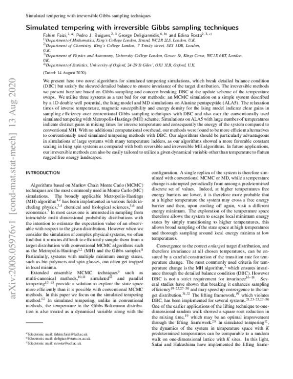 Pdf Simulated Tempering With Irreversible Gibbs Sampling Techniques