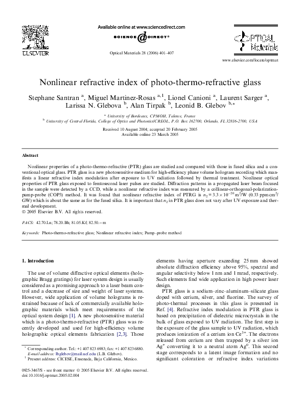 (PDF) Nonlinear refractive index of photo-thermo-refractive glass