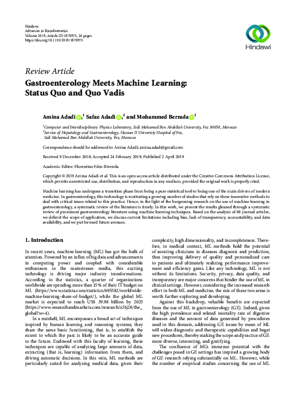 (PDF) Gastroenterology Meets Machine Learning: Status Quo and Quo Vadis