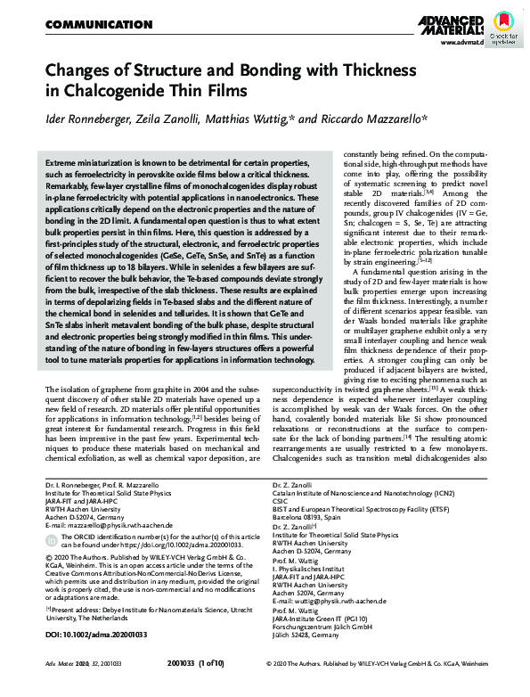 (PDF) Changes of Structure and Bonding with Thickness in Chalcogenide Thin Films