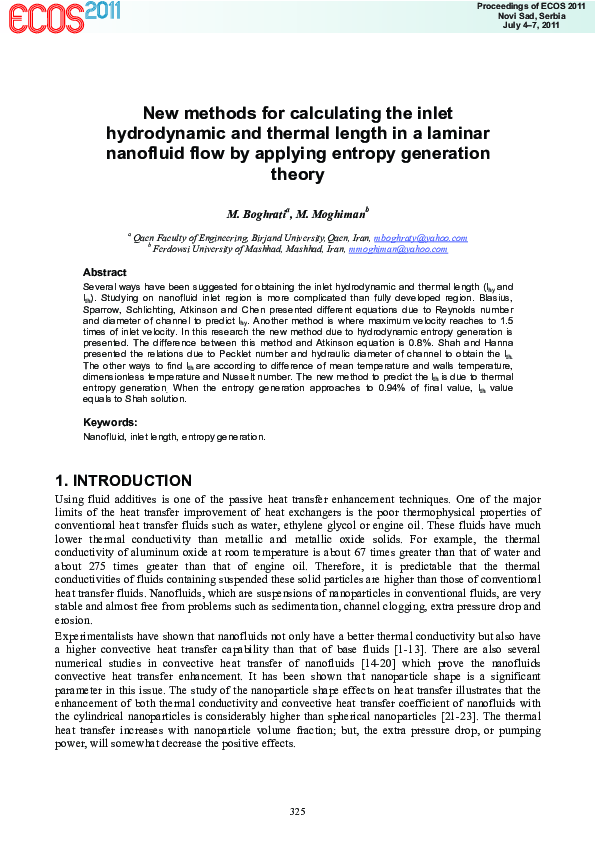 (PDF) New methods for calculating the inlet hydrodynamic and thermal length in a laminar ...