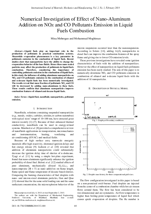 (PDF) Numerical Investigation of Effect of Nano-Aluminum Addition on NOx and CO Pollutants ...