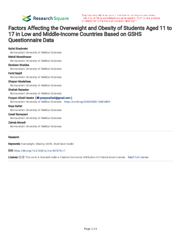 (PDF) Factors Affecting the Overweight and Obesity of Students Aged 11 ...