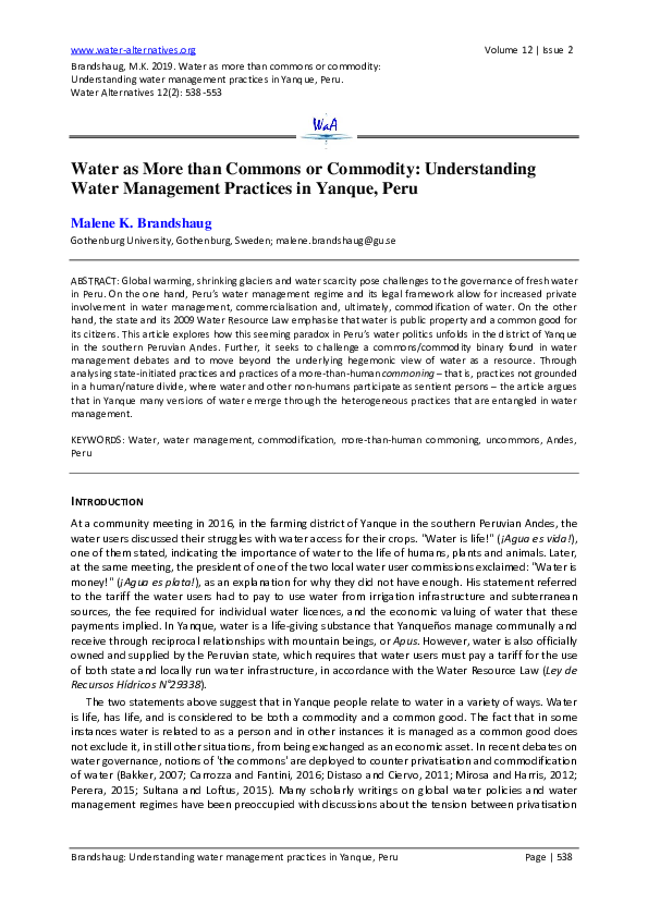(PDF) Water as More than Commons or Commodity: Understanding Water ...