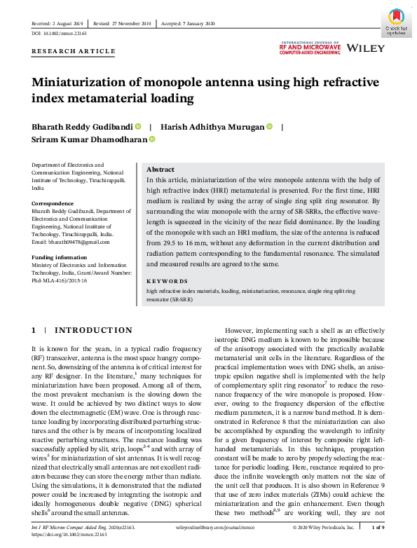 (PDF) Miniaturization of monopole antenna using high refractive index metamaterial loading