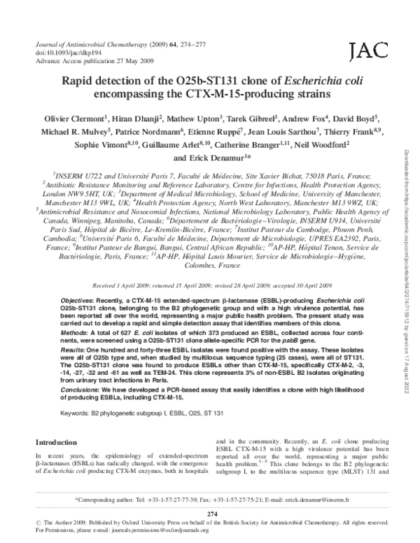 (PDF) Rapid detection of the O25b-ST131 clone of Escherichia coli ...