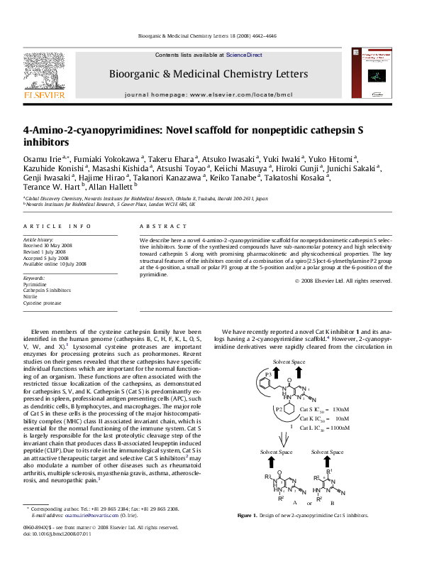 (PDF) 4-Amino-2-cyanopyrimidines: Novel scaffold for nonpeptidic ...
