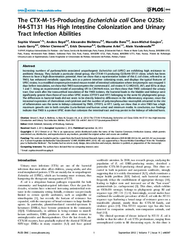 (PDF) The CTX-M-15-Producing Escherichia coli Clone O25b: H4-ST131 Has ...