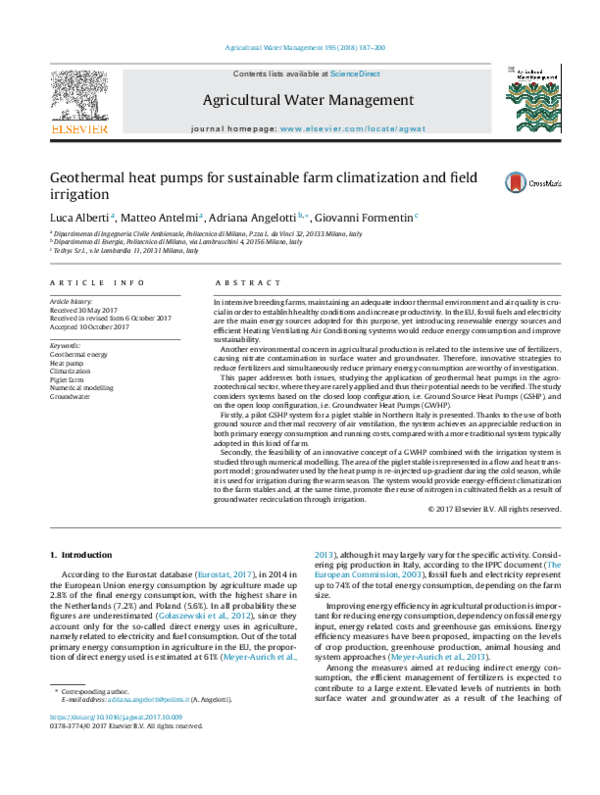 (PDF) Geothermal heat pumps for sustainable farm climatization and ...