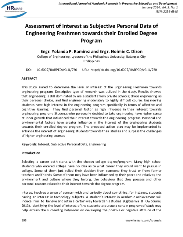 (PDF) Assessment of Interest as Subjective Personal Data of Engineering ...