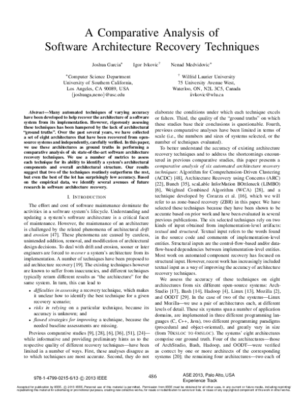 Pdf A Comparative Analysis Of Software Architecture Recovery Techniques Tanveer Anjum