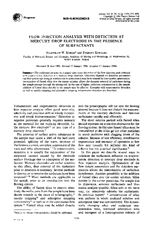 Pdf Flow Injection Analysis With Detection At Mercury Drop Electrode In The Presence Of