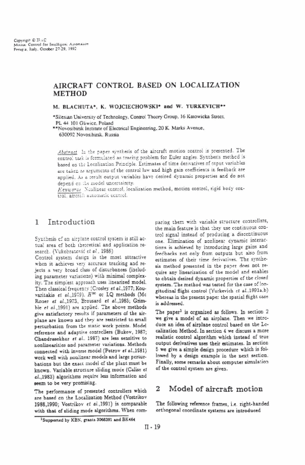 (PDF) Aircraft Control Based on Localization Method